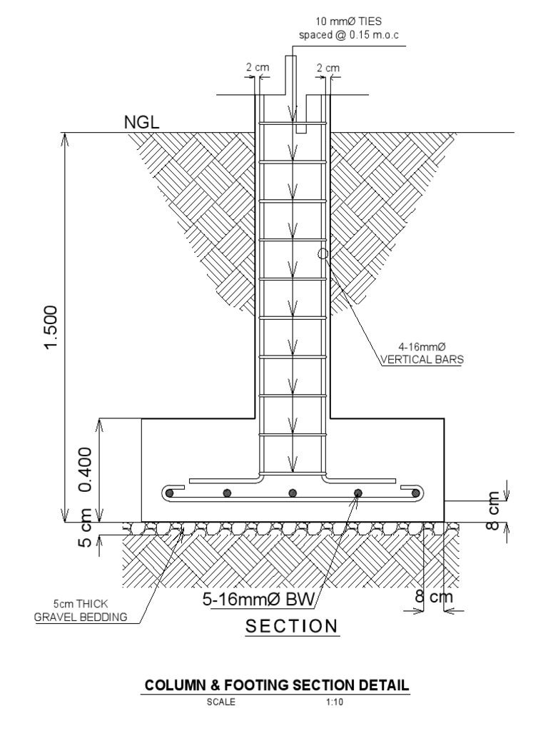 Reinforced Concrete Column and Footing Detail Showing 10mm Diameter ...