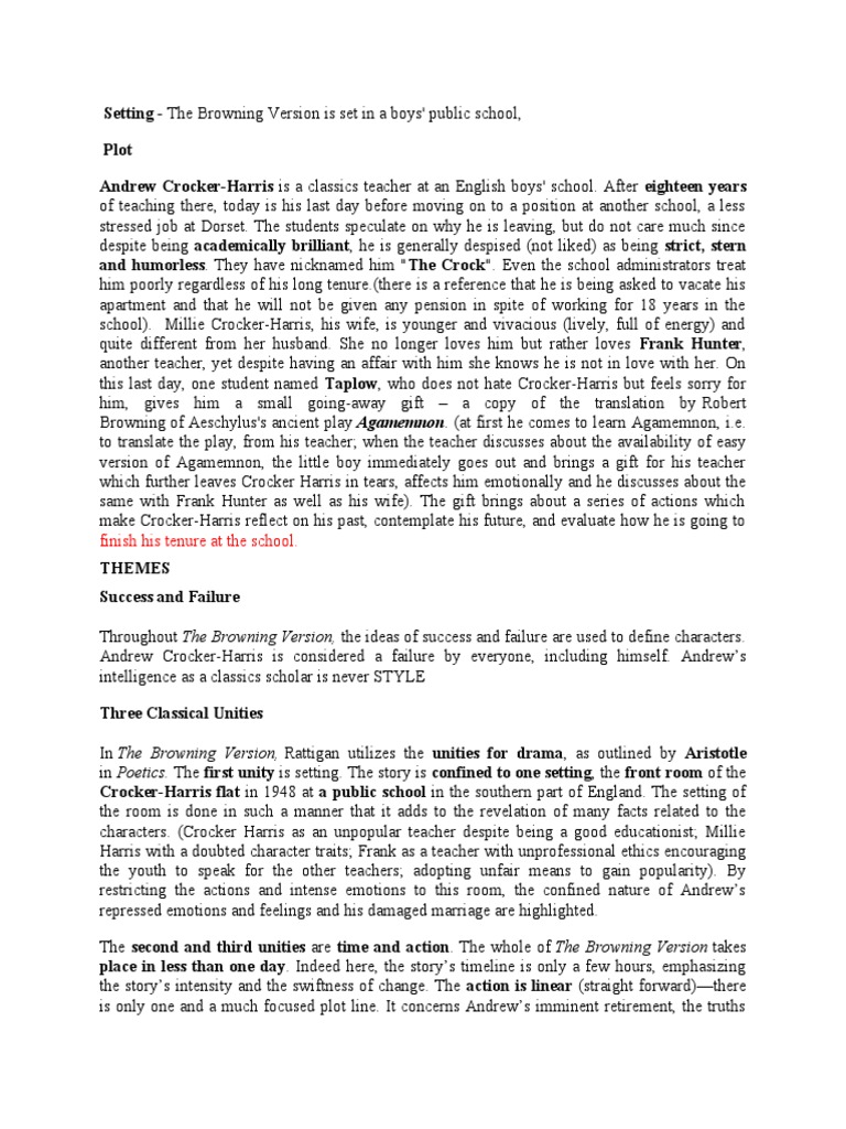 The Browning Version Sheet Class 11 | PDF