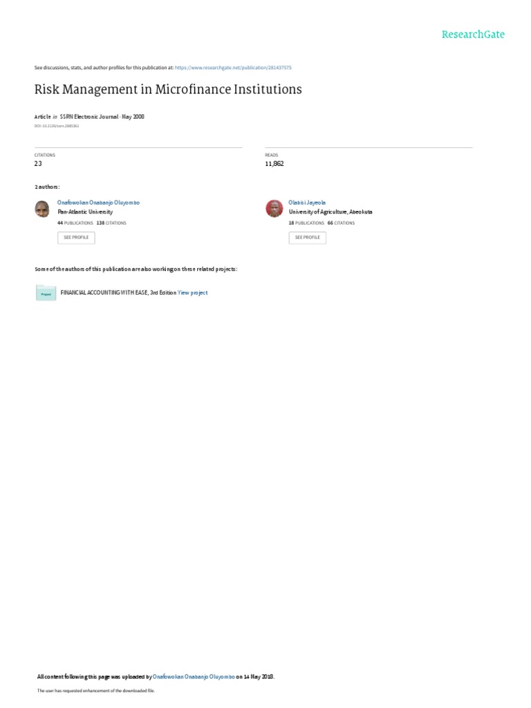 Risk Management in Microfinance Institutions | PDF | Microfinance ...