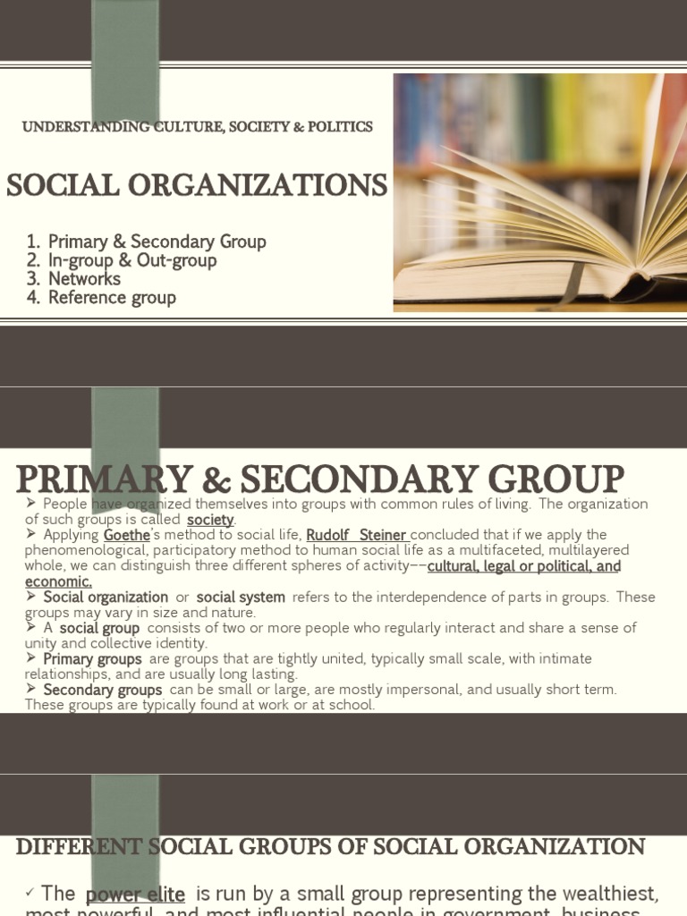 Social Organizations: 1. Primary & Secondary Group 2. In-Group & Out ...