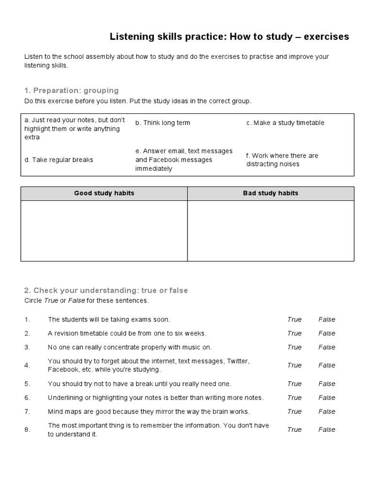 Listening Skills Practice: How To Study - Exercises: 1. Preparation ...