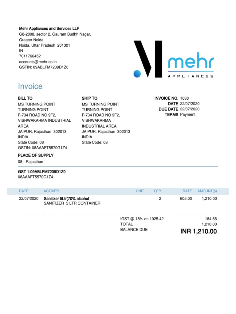 Sanitizer Invoice | PDF