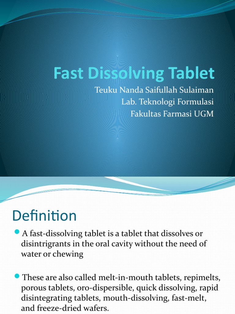 Fast Dissolving Tablets Guide | PDF | Tablet (Pharmacy) | Products Of ...