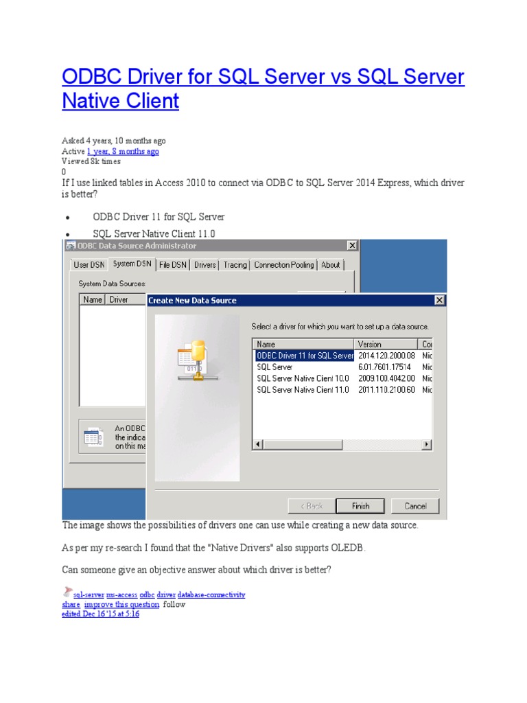 Odbc Driver For Sql Server Vs Sql Server Native Client Pdf