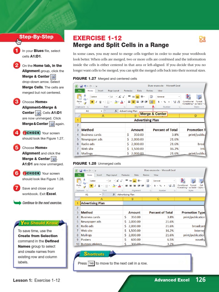 Exercise 12 - Merge and Split Cells in A Range | PDF