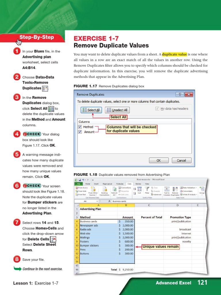 Exercise 7 - Remove Duplicate Values | PDF