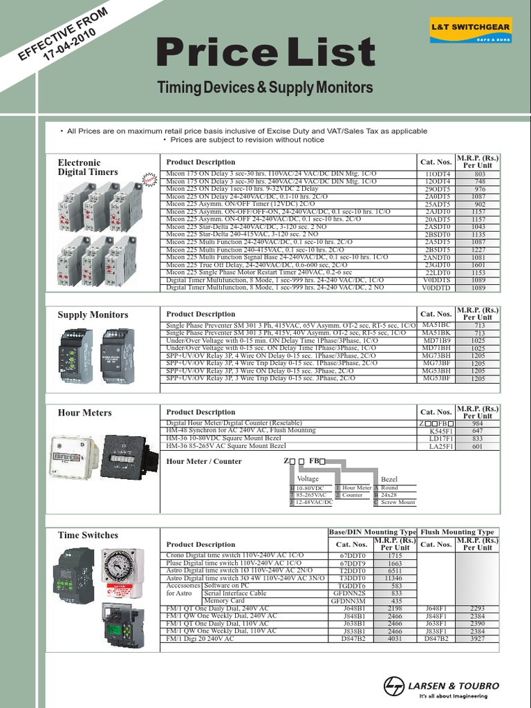 Price List: Timing Devices & Supply Monitors | PDF | Mains Electricity ...