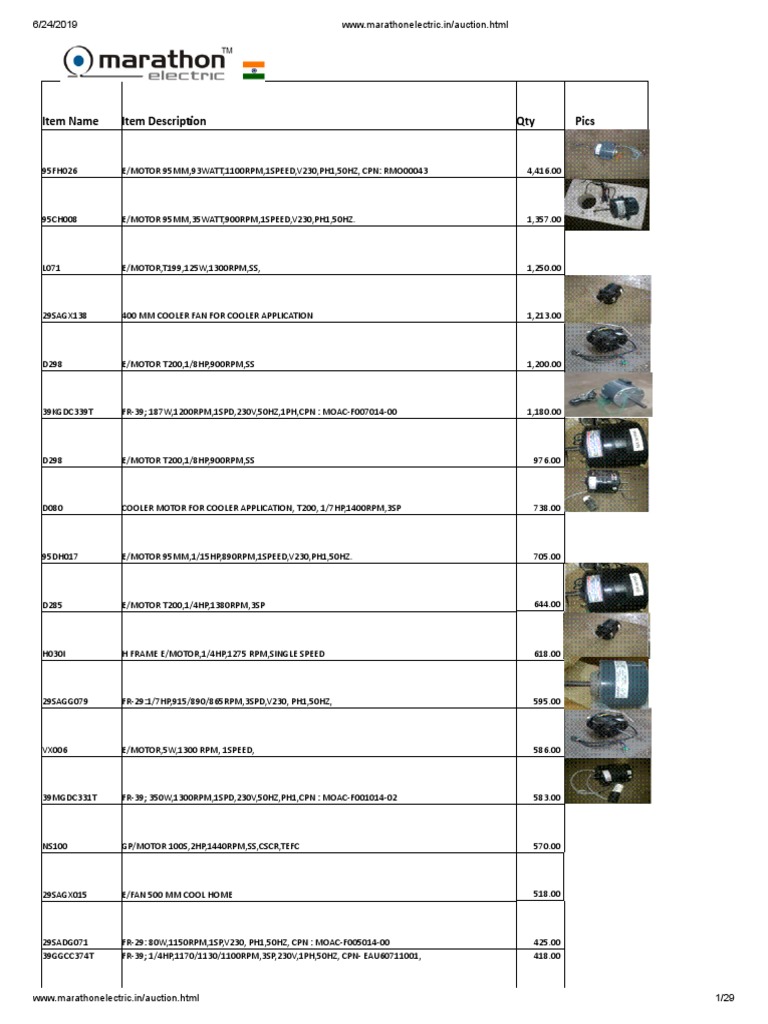 Marathon Electric Motors Auction List | PDF | Mains Electricity | Power ...
