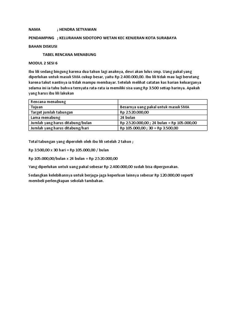 Modul 2 Tabel Rencana Menabung | PDF