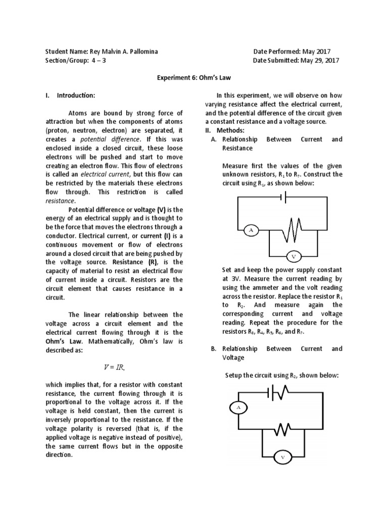 Physics Lab Report | PDF | Electrical Resistance And Conductance | Voltage