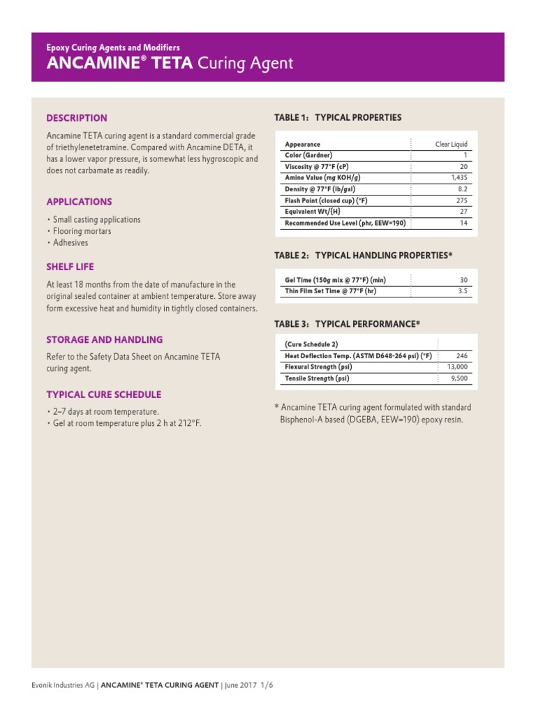 ANCAMINE® TETA Curing Agent: Description | PDF | Epoxy | Materials
