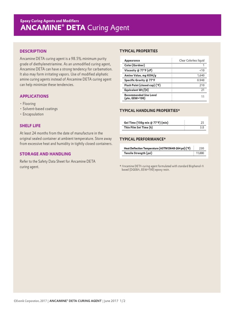 ANCAMINE® DETA Curing Agent: Description | PDF | Epoxy | Industrial ...