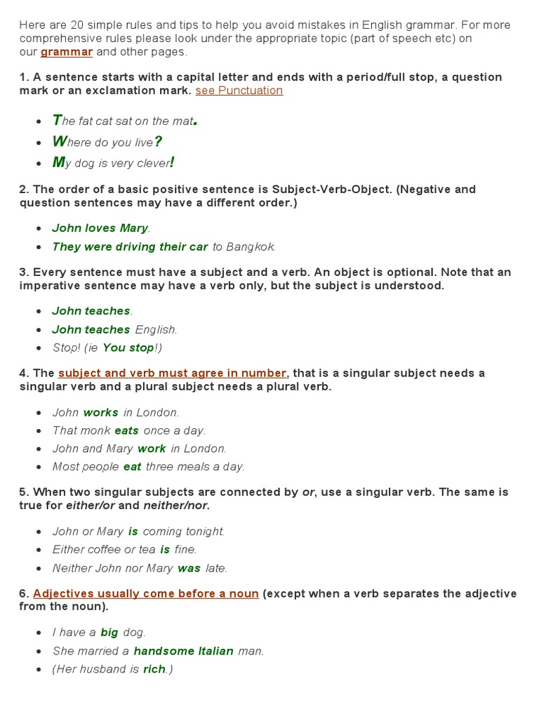 20 Essential English Grammar Rules | PDF | Grammatical Number | Plural