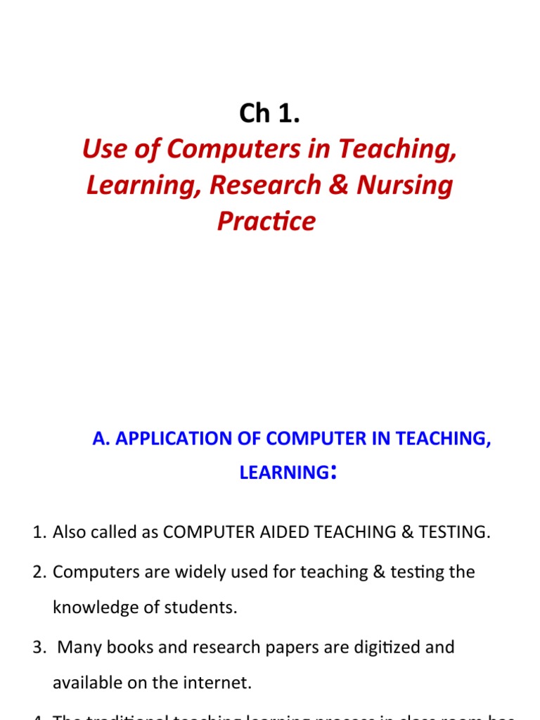 Use of Computers in Teaching, Learning, Research & Nursing Practice ...