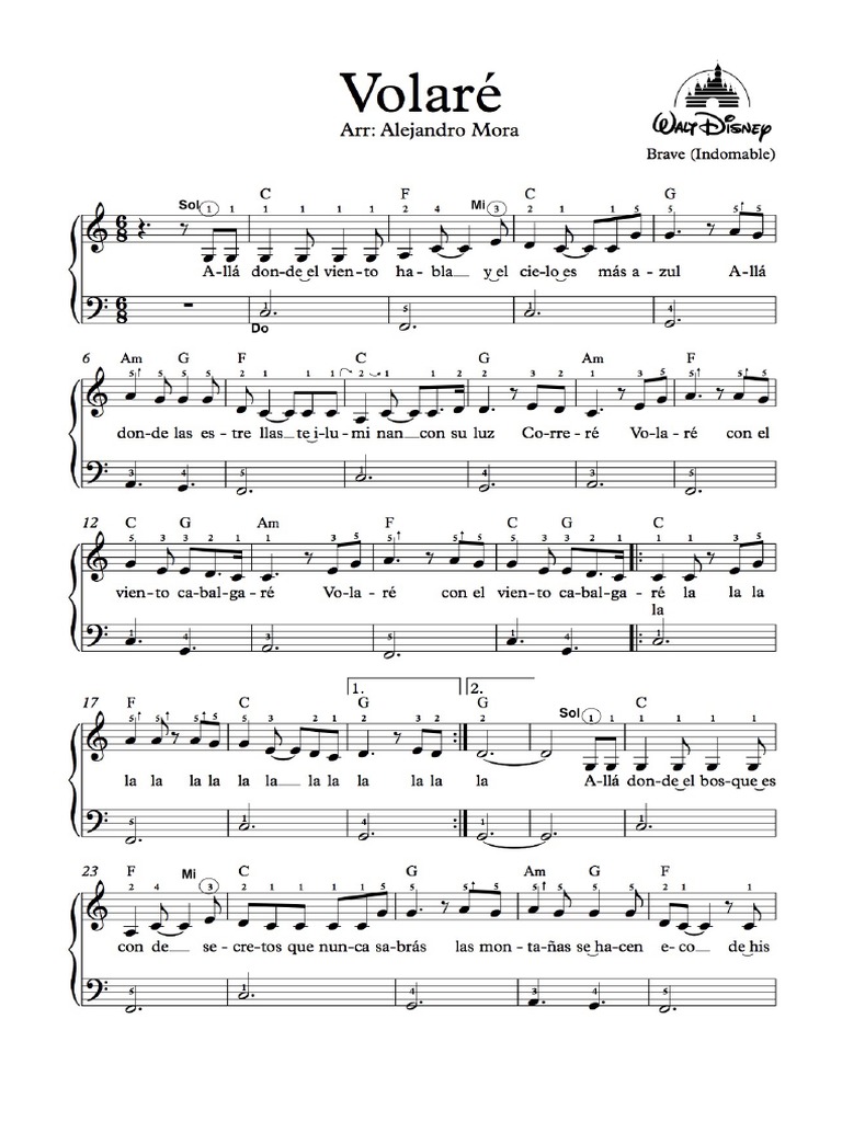 Volaré - Brave - Partitura Piano Digitada | PDF