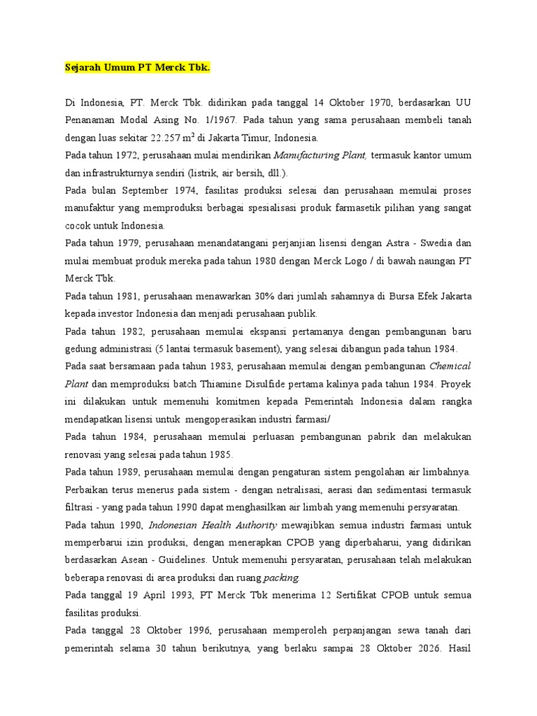 Sejarah Umum PT Merck TBK | PDF