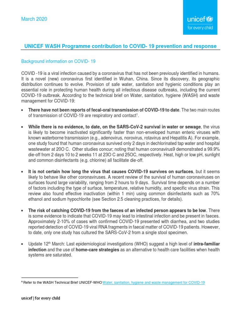 UNICEF WASH Programme Contribution To COVID-19 Prevention and Response ...