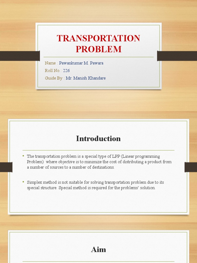 Transportation Problem: Name: Roll No.: Guide by | PDF | Mathematical ...