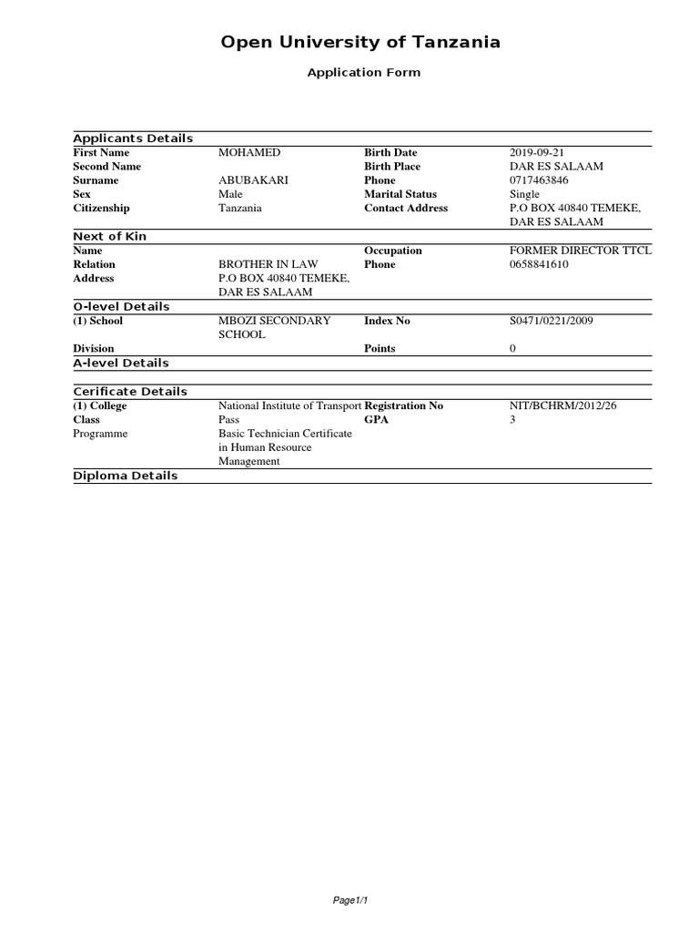 Open University Application Form | PDF