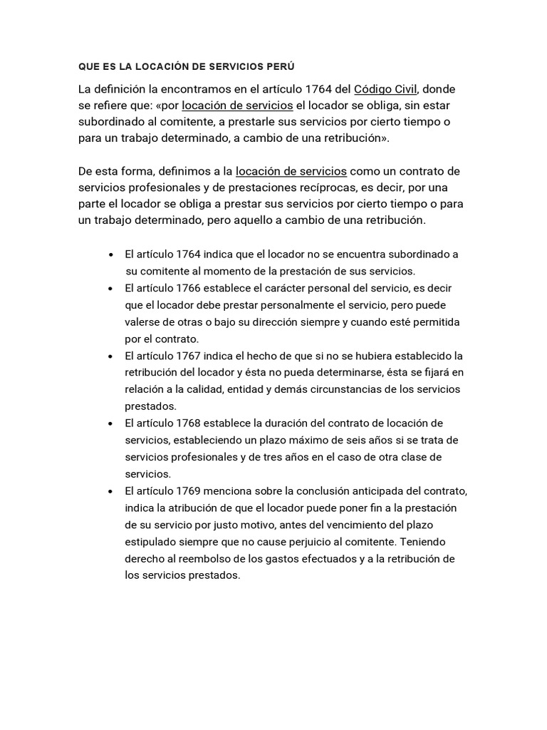 Definición de Locación de Servicios en Perú | PDF