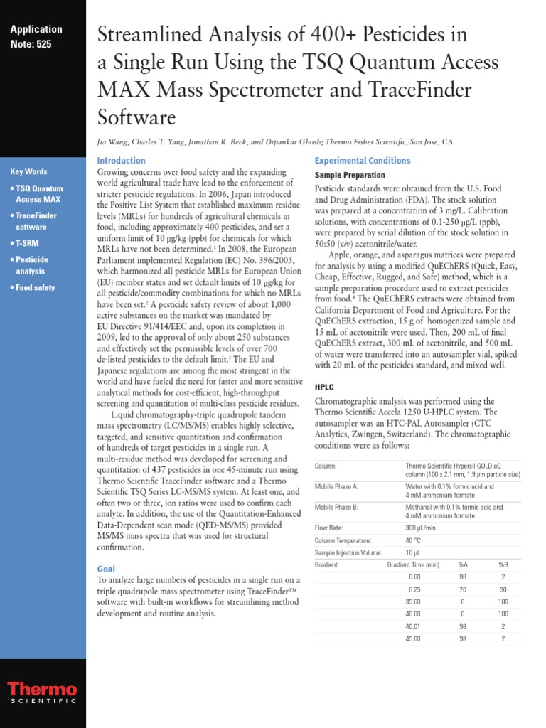 AN525 400-Pesticides TSQ MAX | PDF | Mass Spectrometry | Tandem Mass ...