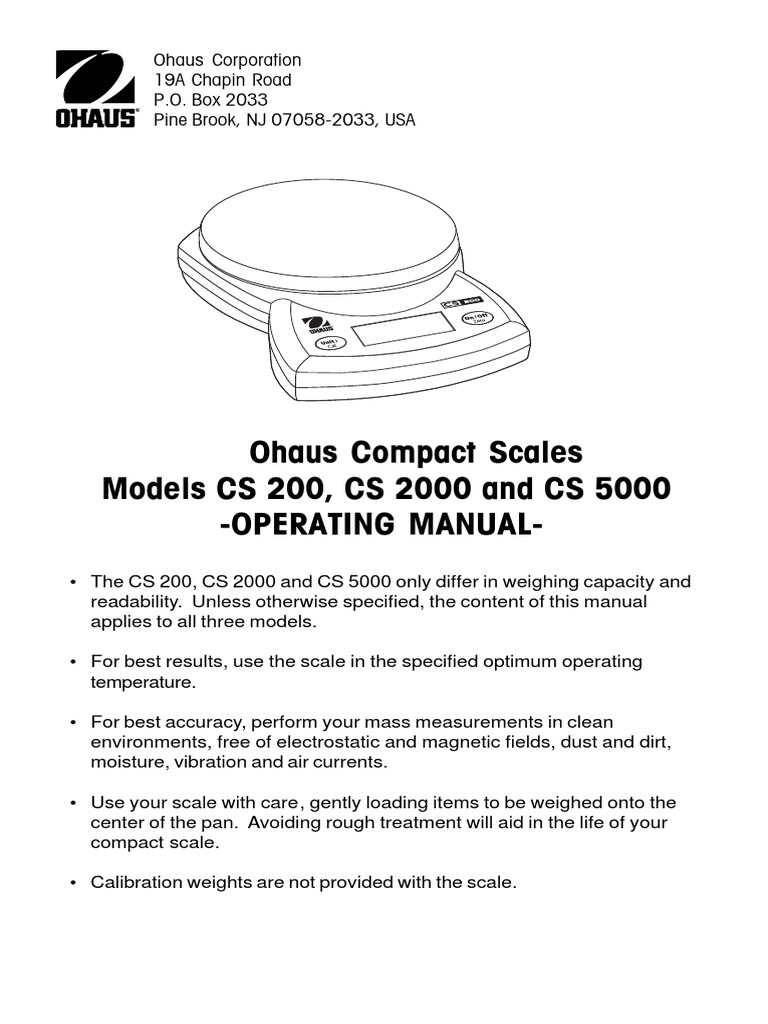Ohaus Compact Scales Models CS 200, CS 2000 and CS 5000 - Operating ...