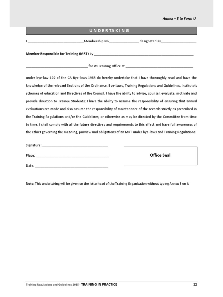 Undertaking: Annex E To Form U | PDF | Career & Growth | Finance & Money Management