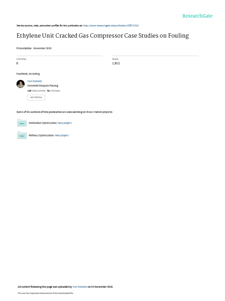 Ethylene Unit Cracked Gas Compressor Case Studies On Fouling | PDF ...