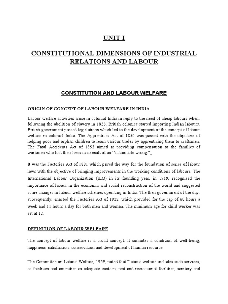 Origin Of Concept Of Labour Welfare In India Pdf Labour Law Legal Aid