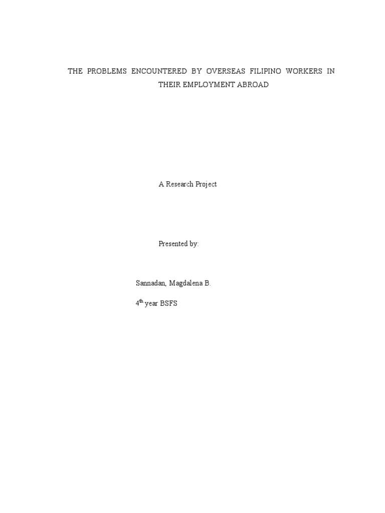 The Problems Encountered by Overseas Filipino Workers in Their ...