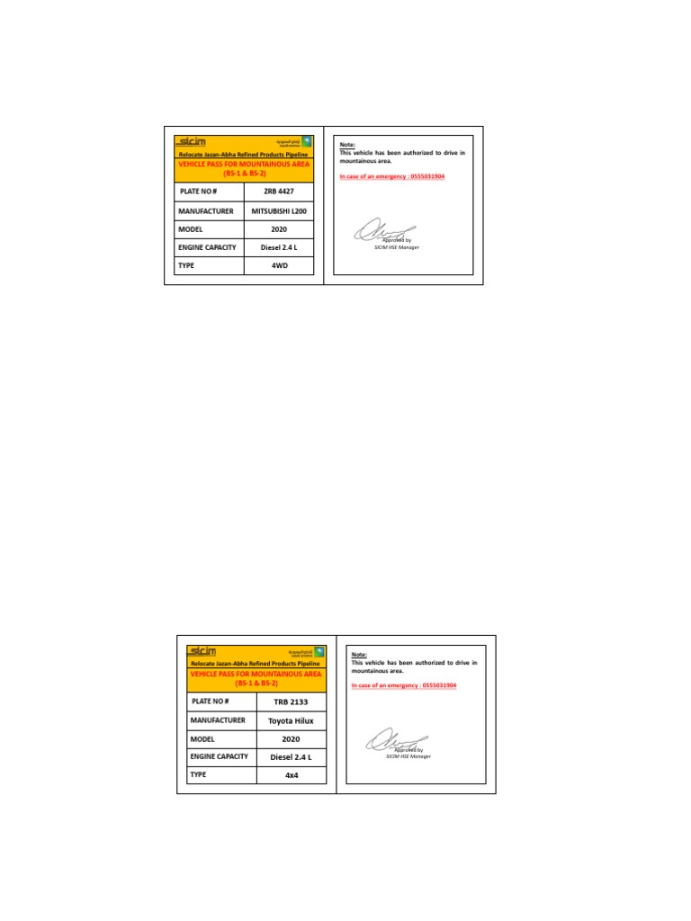 Vehicle Pass Vehicle and Cards | PDF