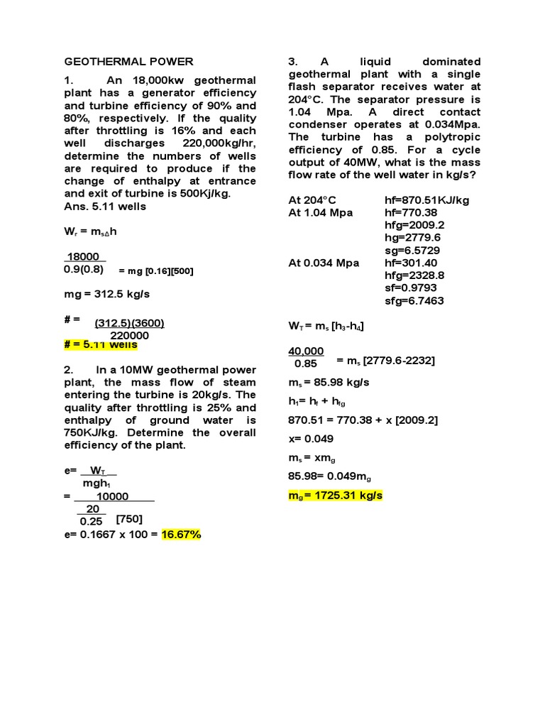 Geothermal Power | PDF | Steam | Enthalpy