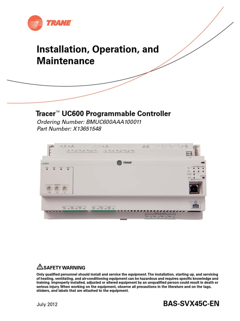 Installation, Operation, and Maintenance: Tracer UC600 Programmable ...