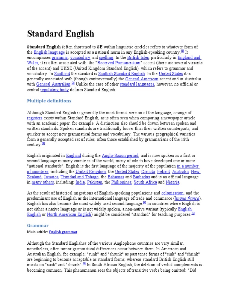 Standard English: Standard English (Often Shortened To SE Within ...