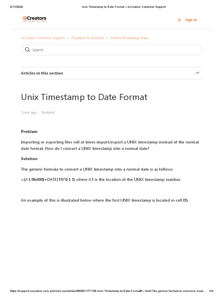 Unix Timestamp To Date Format - Ecreators Customer Support PDF | PDF ...