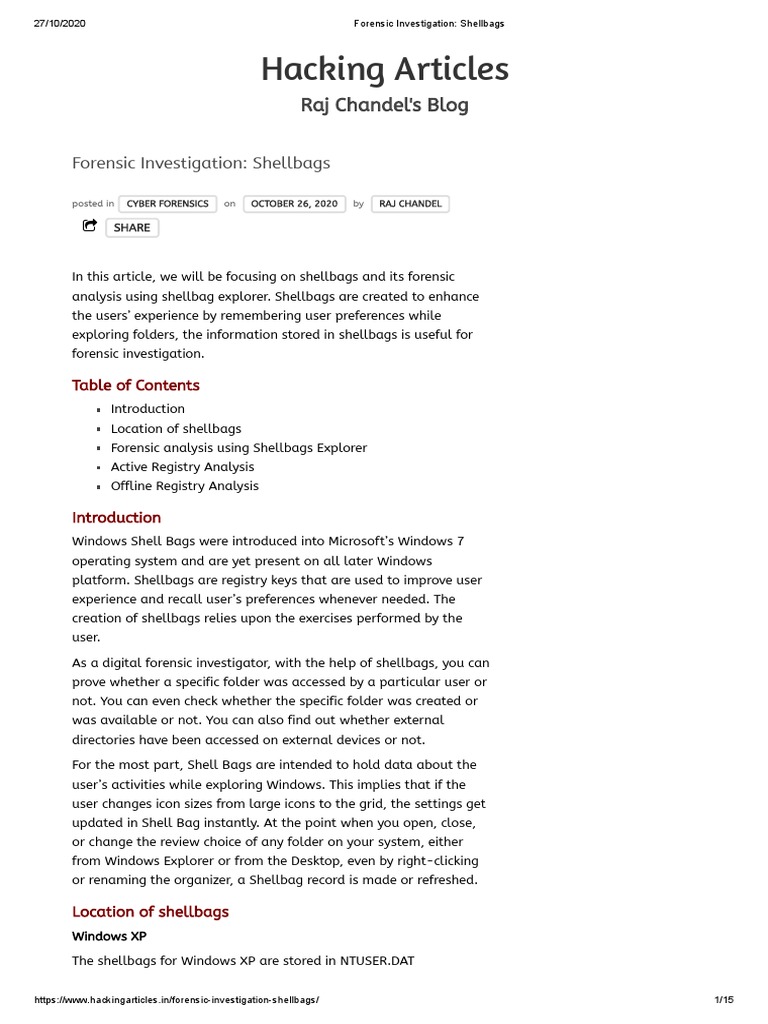 Forensic Investigation - Shellbags | PDF | Windows Registry | Computing ...