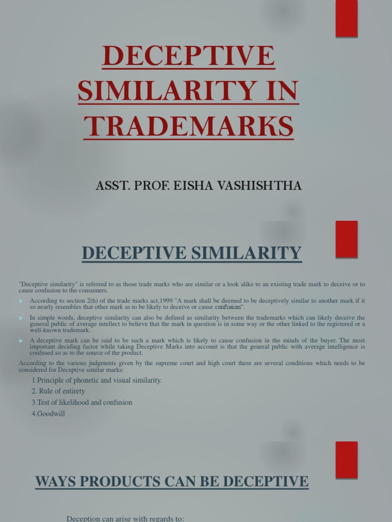 Deceptive Similarity in Trademarks PDF | PDF | Trade Dress | Trademark