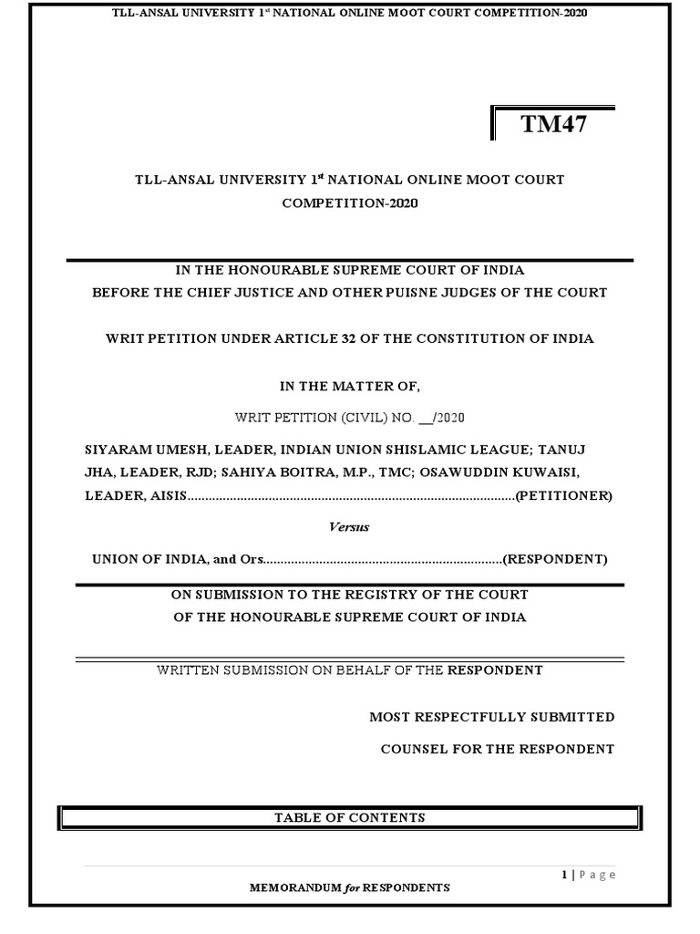 Writ Petition (Civil) No. - /2020: Versus | PDF | Justice | Crime ...