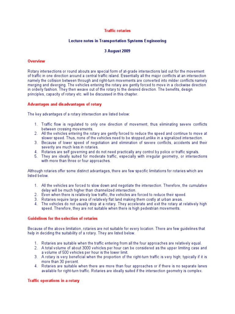 Traffic Rotaries: Lecture Notes in Transportation Systems Engineering 3 ...