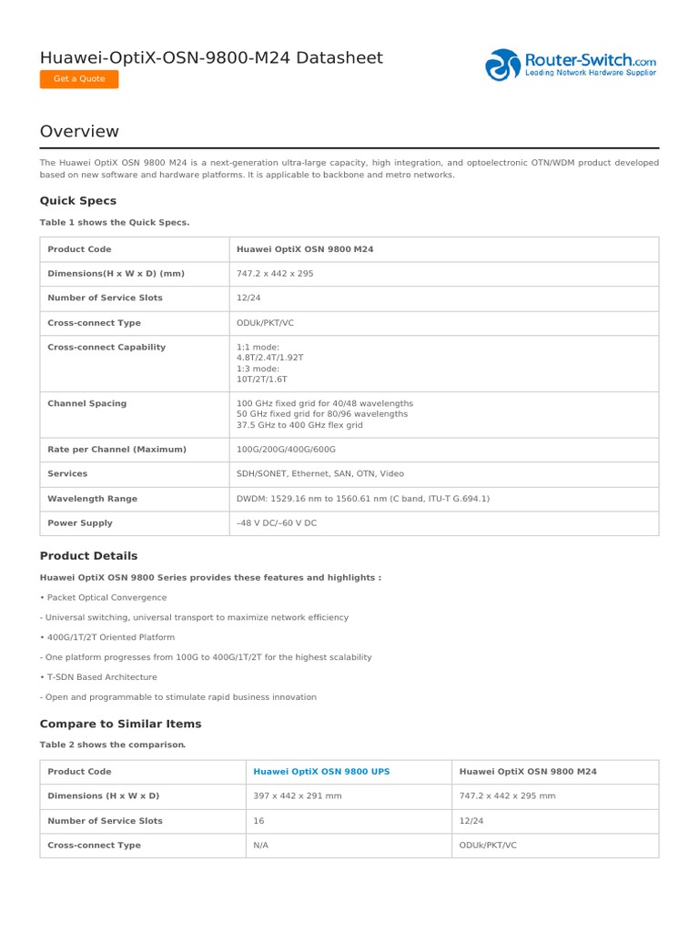 Huawei-Optix-Osn-9800-M24 Datasheet: Quick Specs | PDF | Wavelength Division Multiplexing ...
