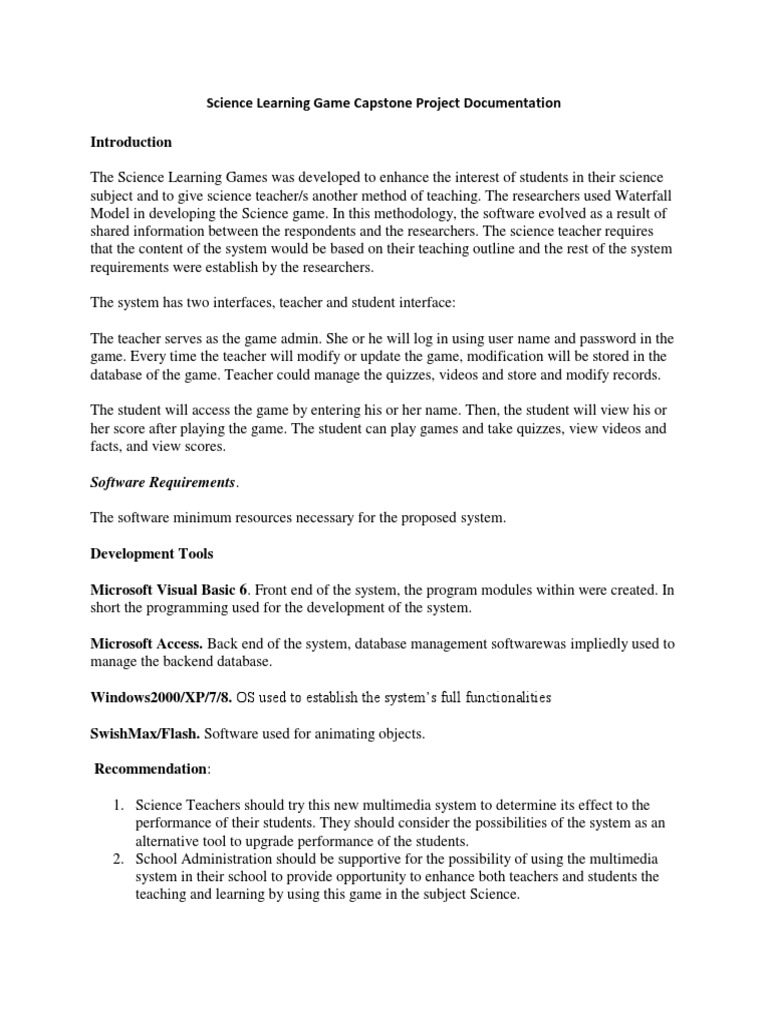 Science Learning Game Capstone Project Documentation | PDF | Microsoft ...
