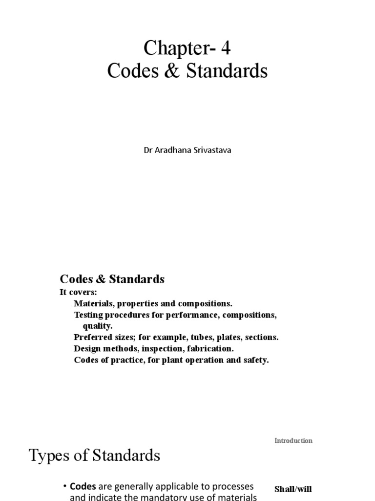 Chapter-4 Codes & Standards: DR Aradhana Srivastava | PDF ...