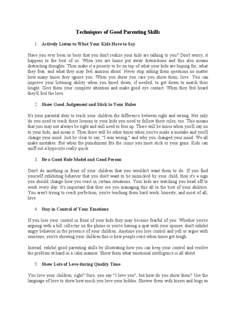 Techniques of Good Parenting Skills | PDF | Parenting | Relationships