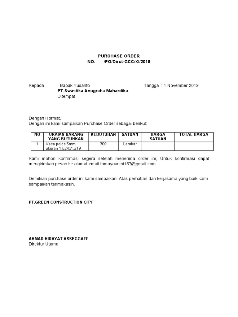 Purchase Order Kaca Polos 5mm 300 Lembar | PDF