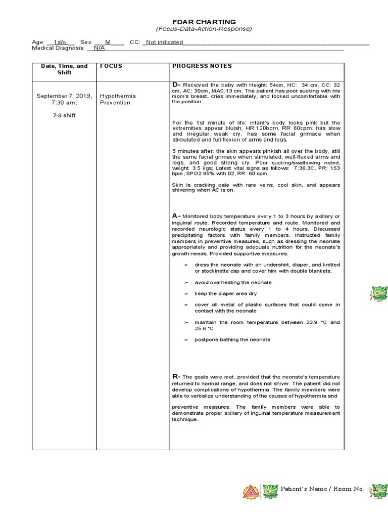 Fdar Charting: Date, Time, and Shift Focus Progress Notes | PDF ...