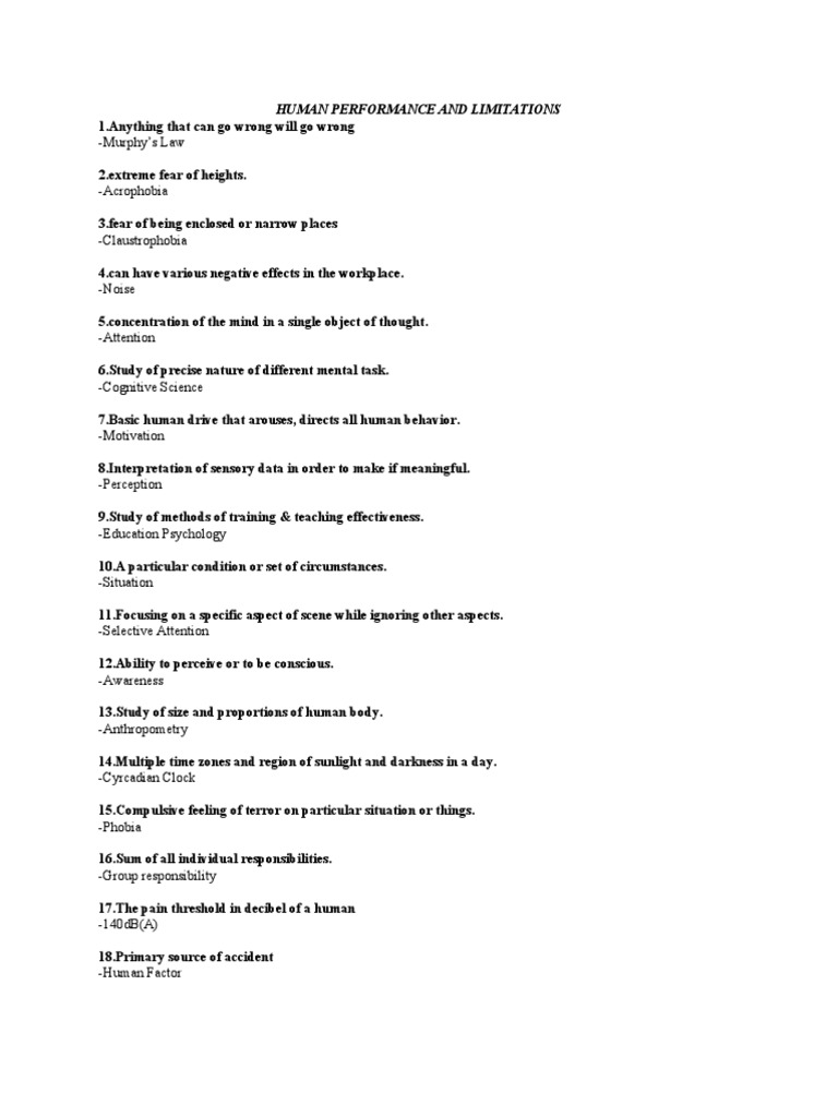 Human Performance and Limitations | PDF