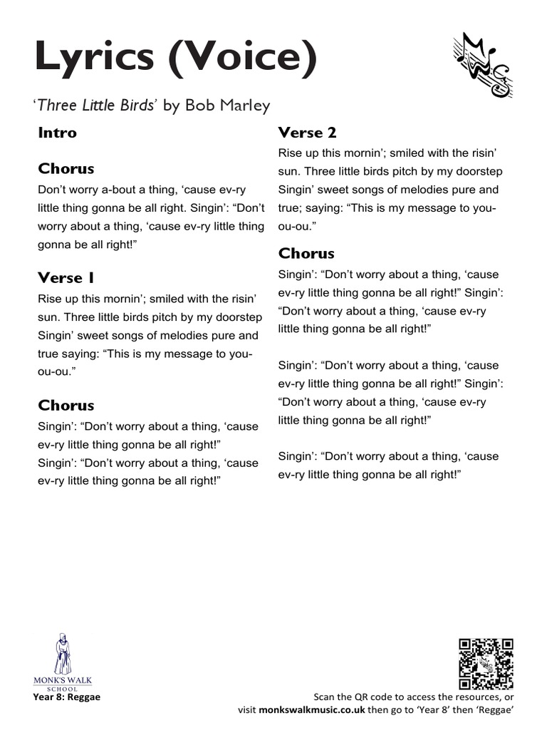 Lyrics (Voice) : Three Little Birds' by Bob Marley | PDF | Song ...