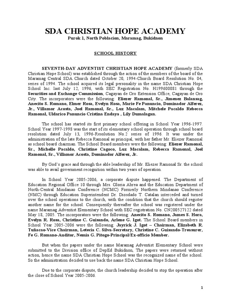 Sda Christian Hope Academy | PDF | Christian Movements | Religious ...