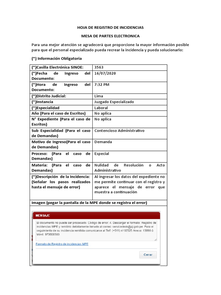 Registro de Incidencia | PDF