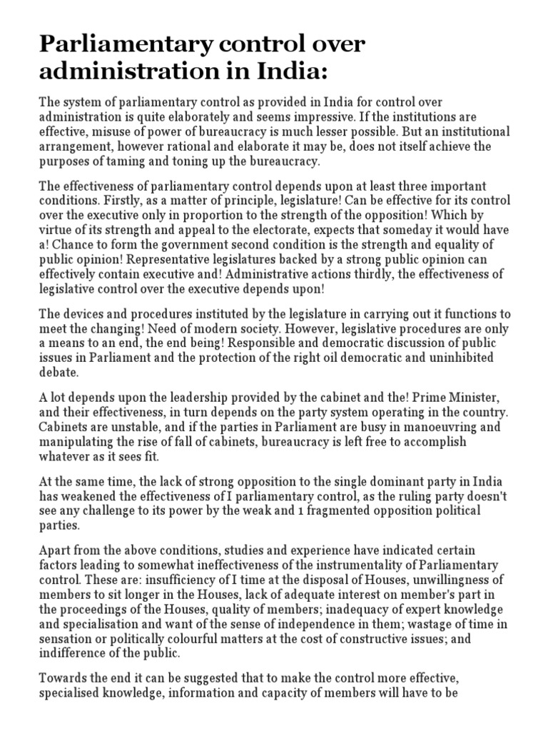 Parliamentary Control in India's Administration | PDF | Cabinet ...